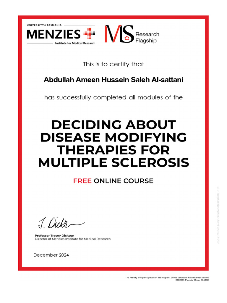 Certificate Deciding About DMTs For MS | PDF