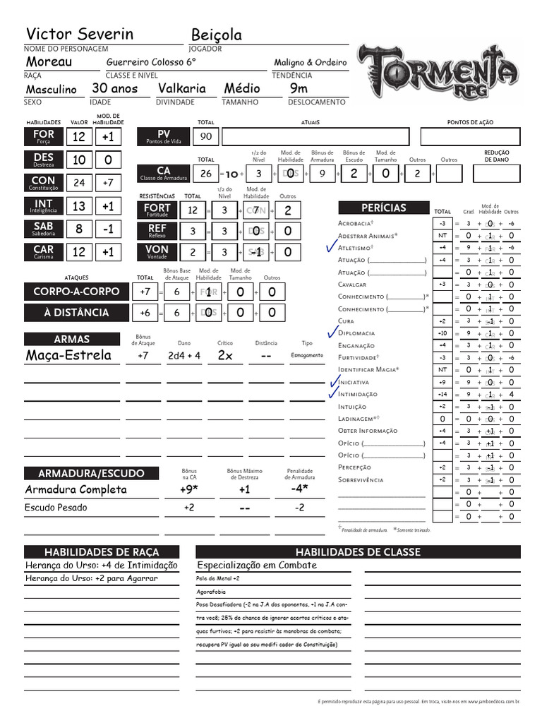 Victor Severin - Ficha RPG Tormenta | PDF