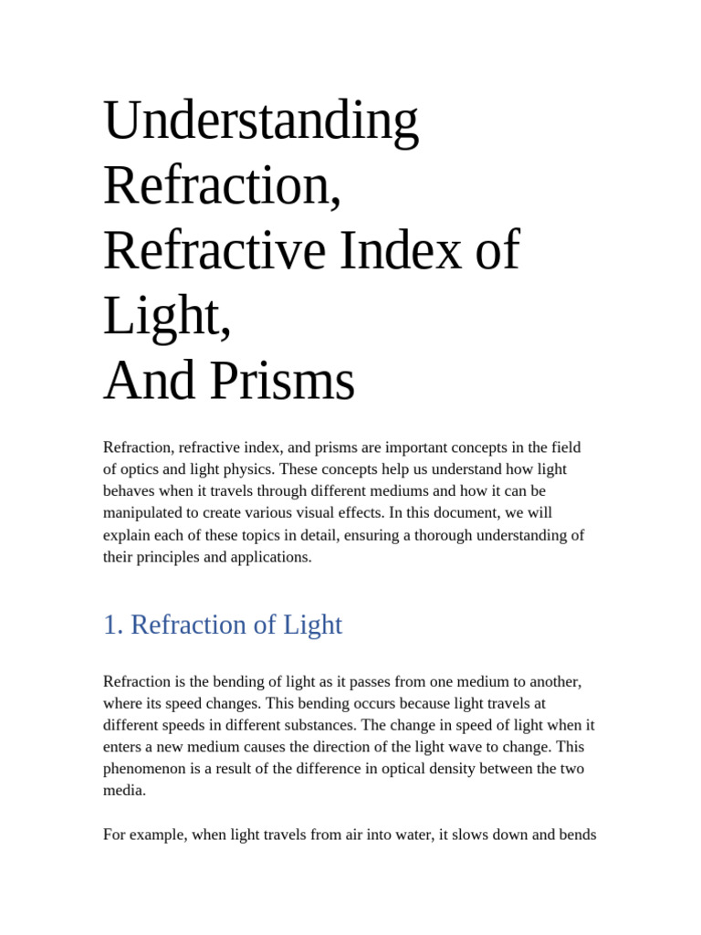 Refraction and Prisms Explained | PDF | Refraction | Refractive Index