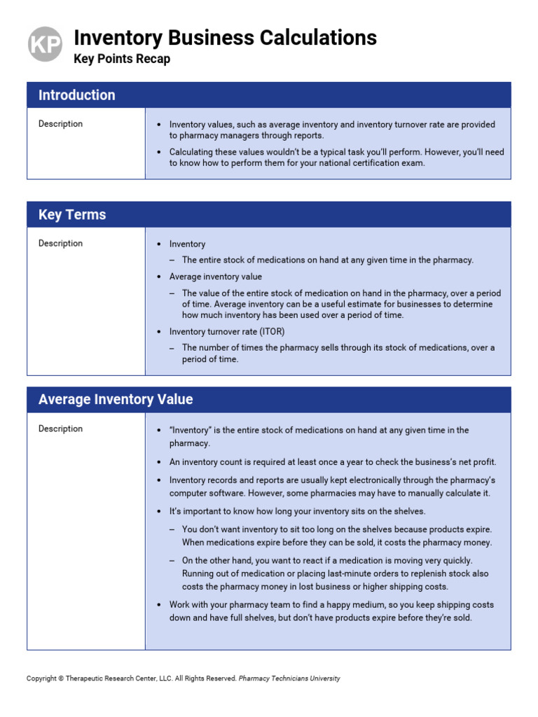 Key Points Recap | PDF | Inventory | Cost Of Goods Sold