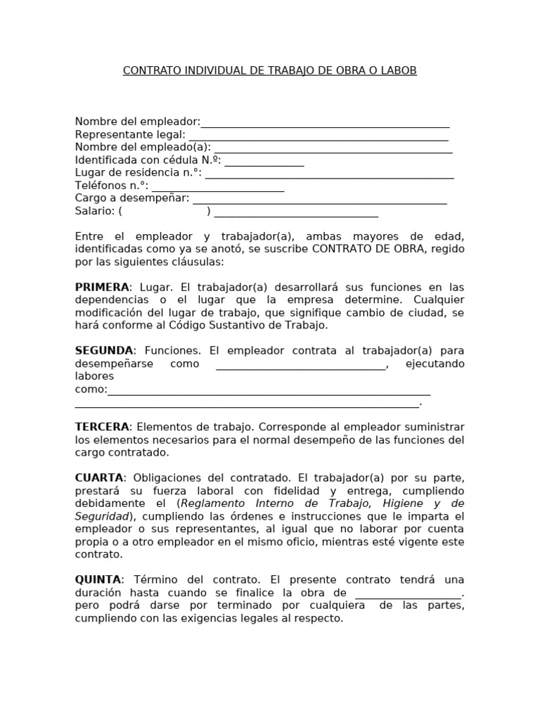 CONTRATO OBRA O LABOR | PDF | Salario | Derecho laboral