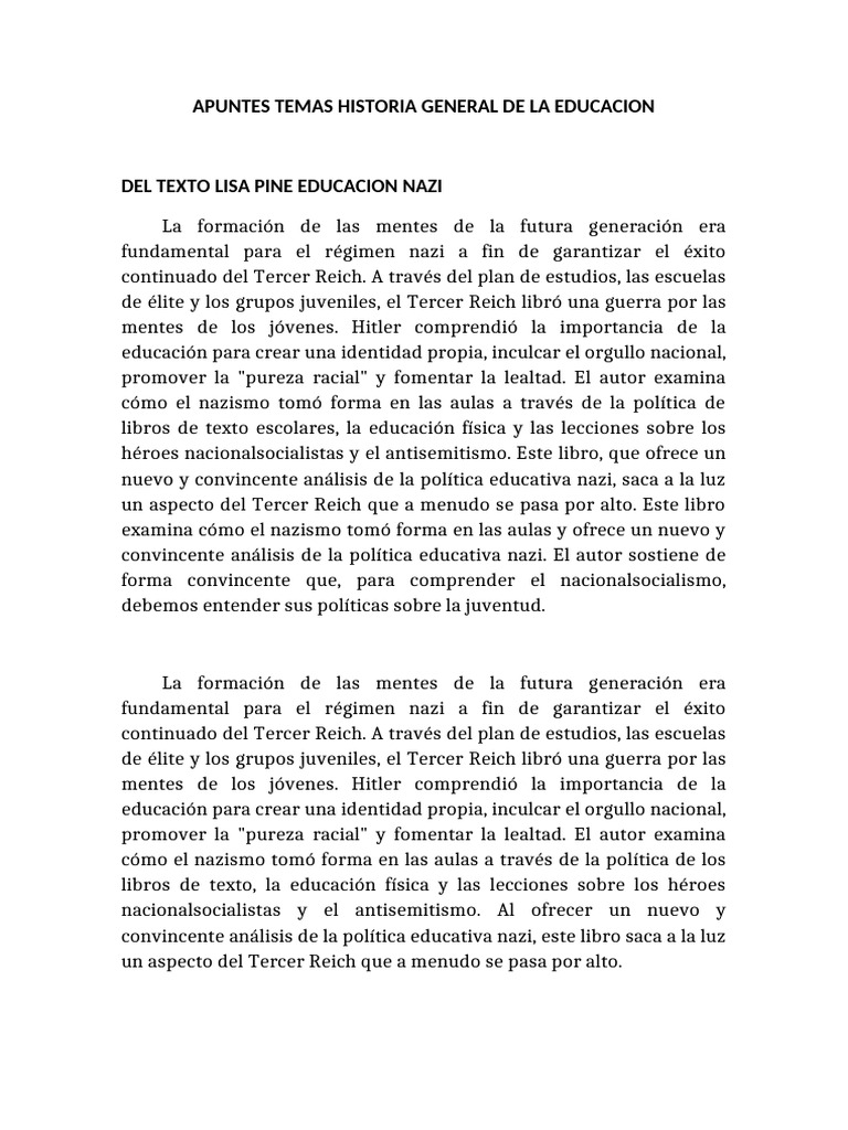 Apuntes Temas Historia General de La Educacion | PDF | nazismo ...