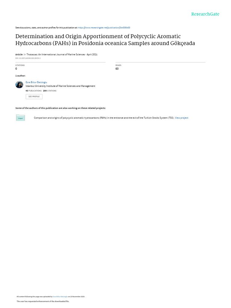 Determination and Origin Apportionment of Polycyclic Aromatic Hydrocarbons (PAHs) in Posidonia ...