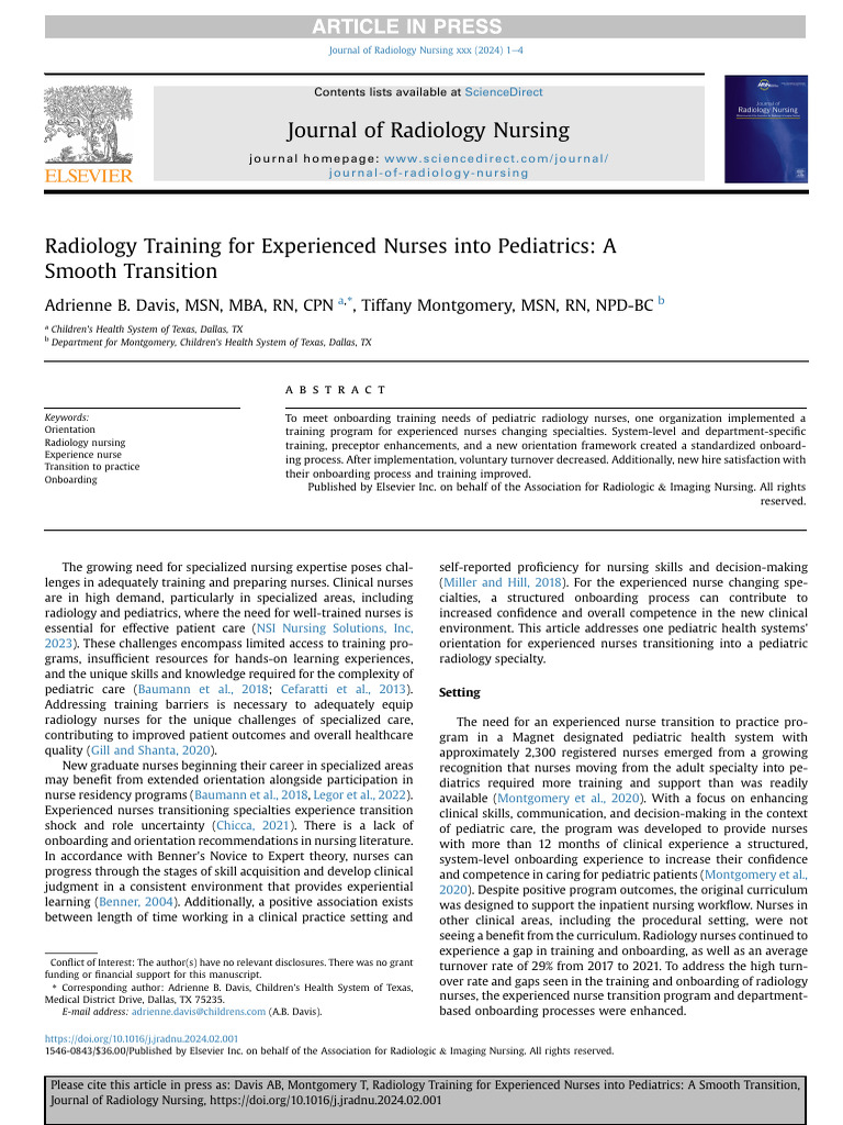 Radiology Training For Experienced RN - JRN Publication | PDF | Nursing | Employee Retention