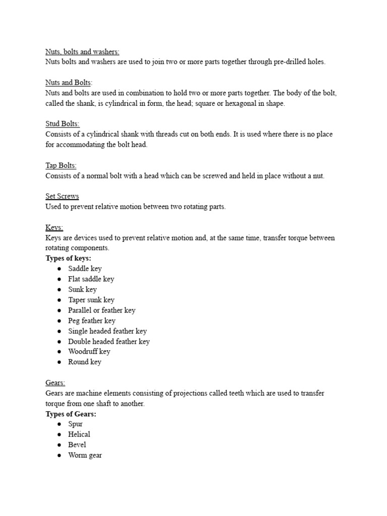 Machine Drawing Notes | PDF | Gear | Screw