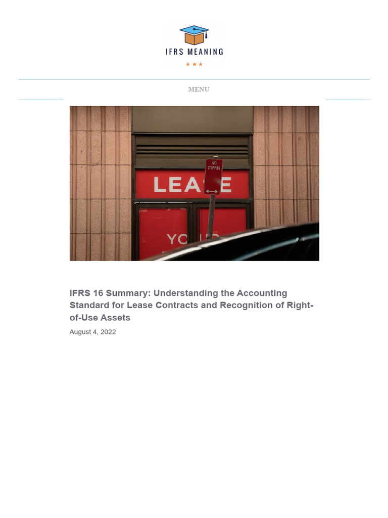 IFRS 16 Summary - Understanding The Accounting Standard For Lease ...