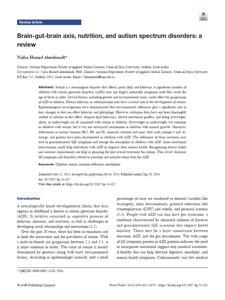 Nutrition and Gut Health in Autism | PDF | Autism | Serotonin
