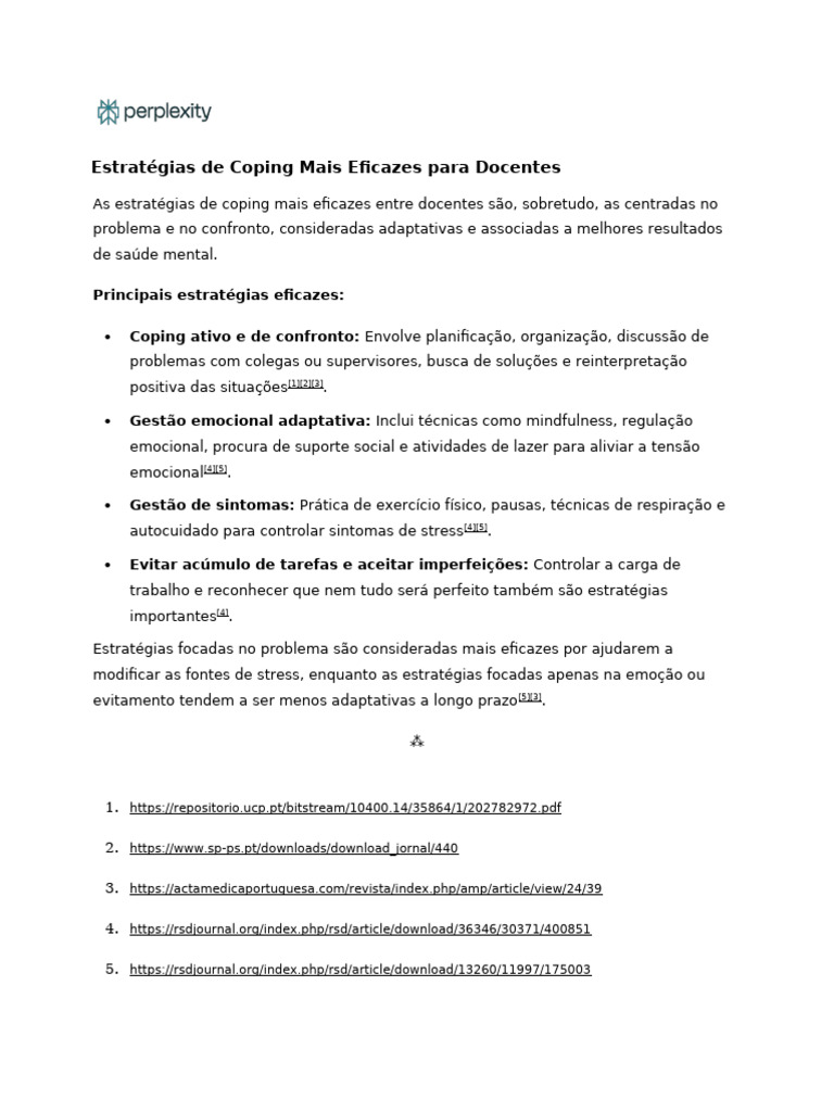 Coping Eficaz para Docentes: Estratégias | PDF