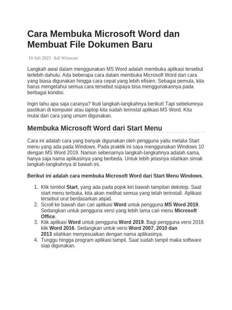 3 - Cara Membuka Microsoft Word dan Membuat File Dokumen Baru | PDF