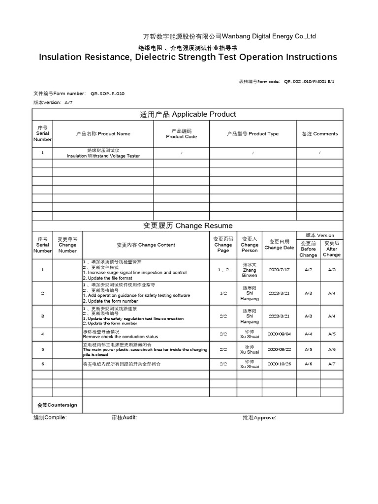Insulation Resistance Dielectric Strength Test Operation Instructions | PDF