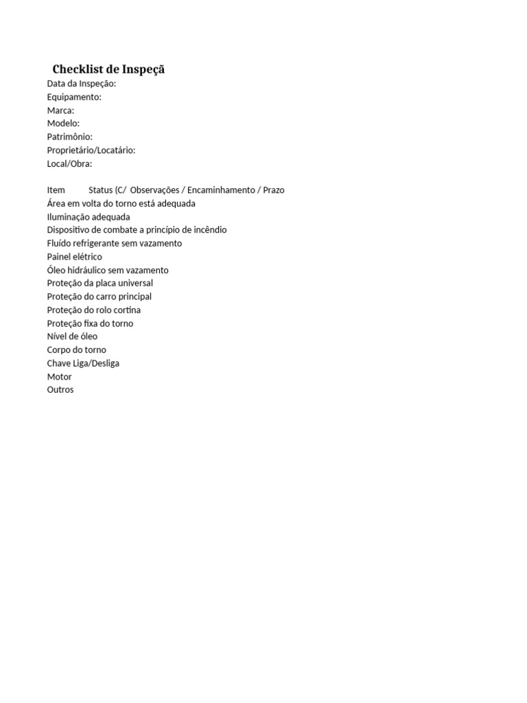 Checklist Torno Mecanico | PDF