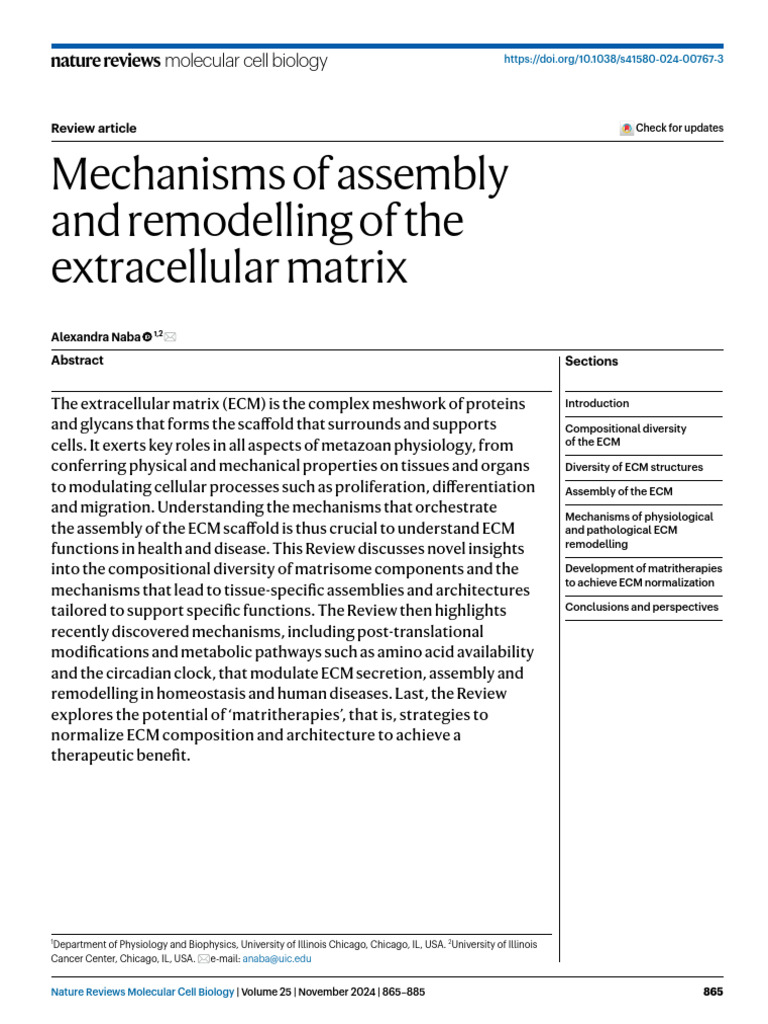 Naba Alexandra, Nat. Rev. Mol. Cell Biol. 2024. Mechanisms of Assembly and Remodelling of The ...