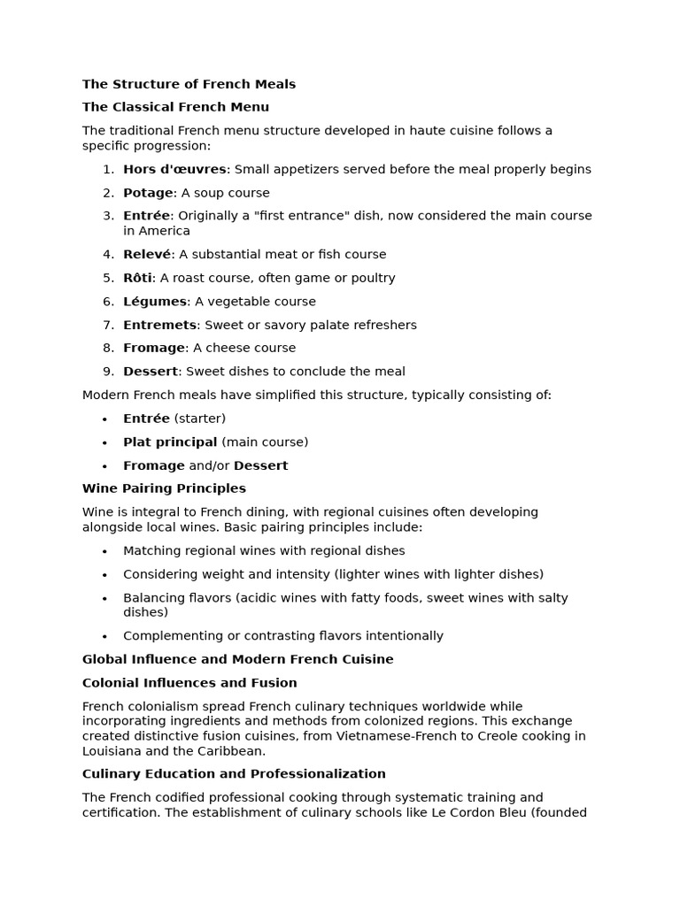 The Structure of French Meals | PDF | French Cuisine | Entrée