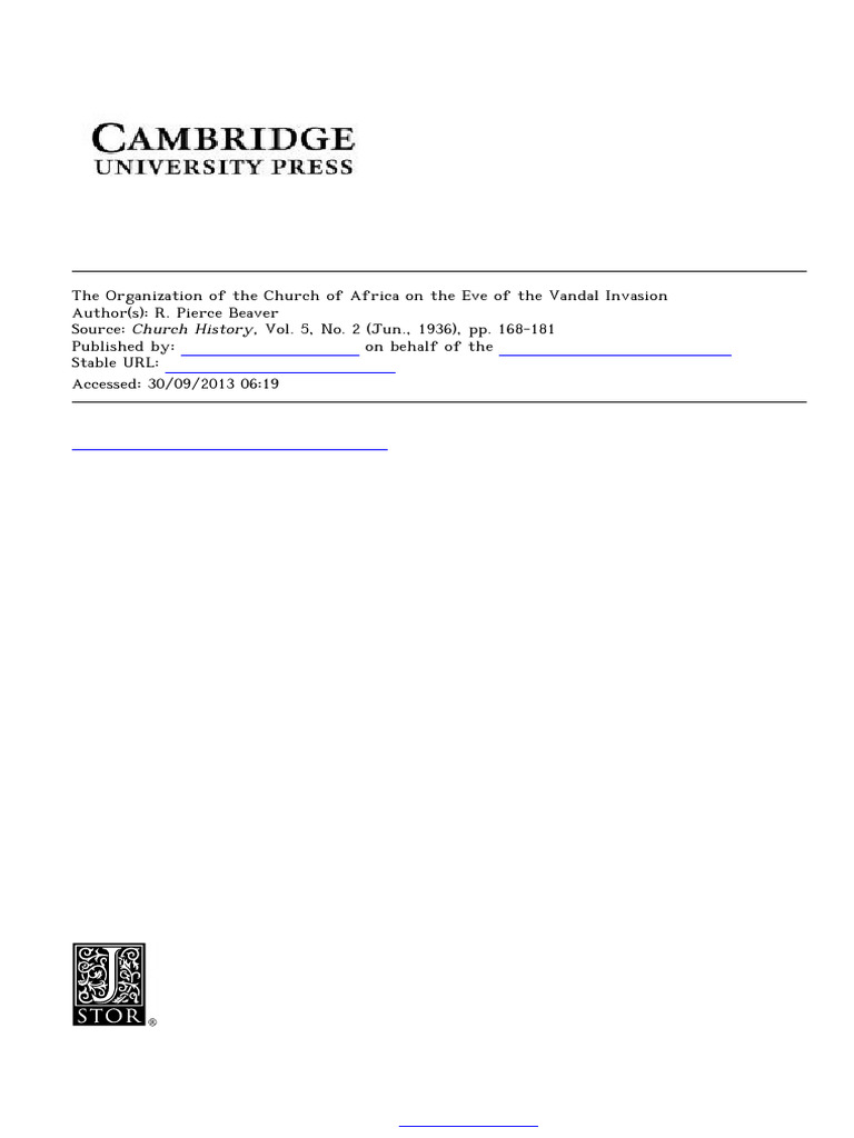 The Organization of The Church of Africa On The Eve of The Vandal ...