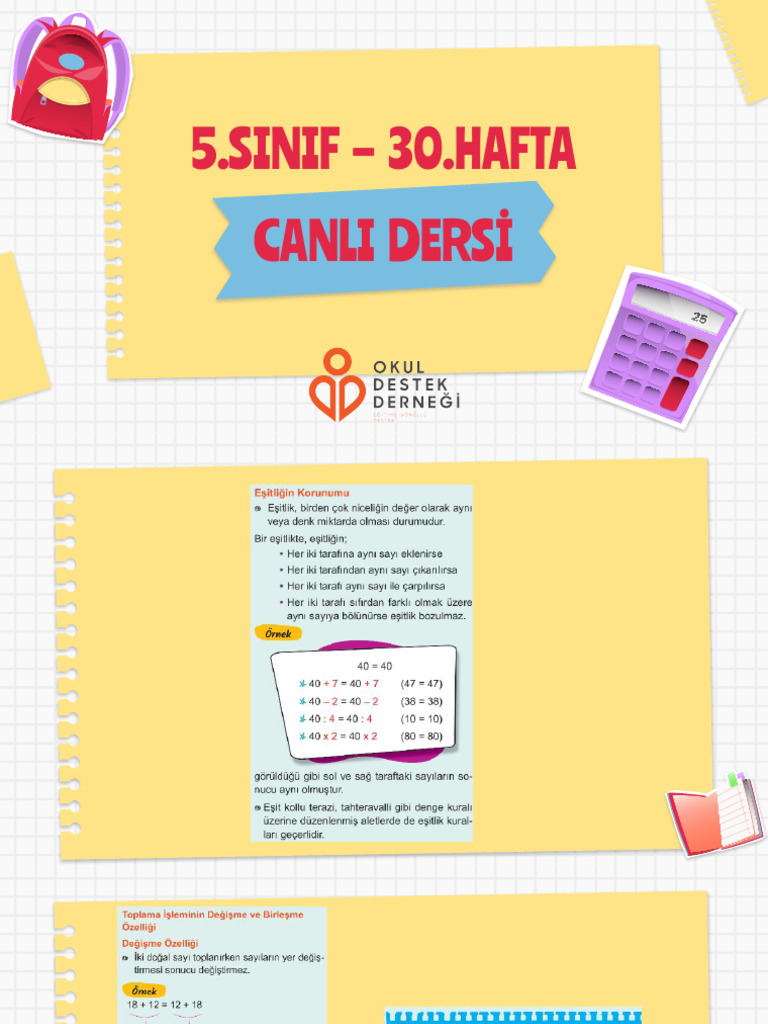 5.sinif - Matemati̇k - 30.hafta - Canli Ders - K | PDF
