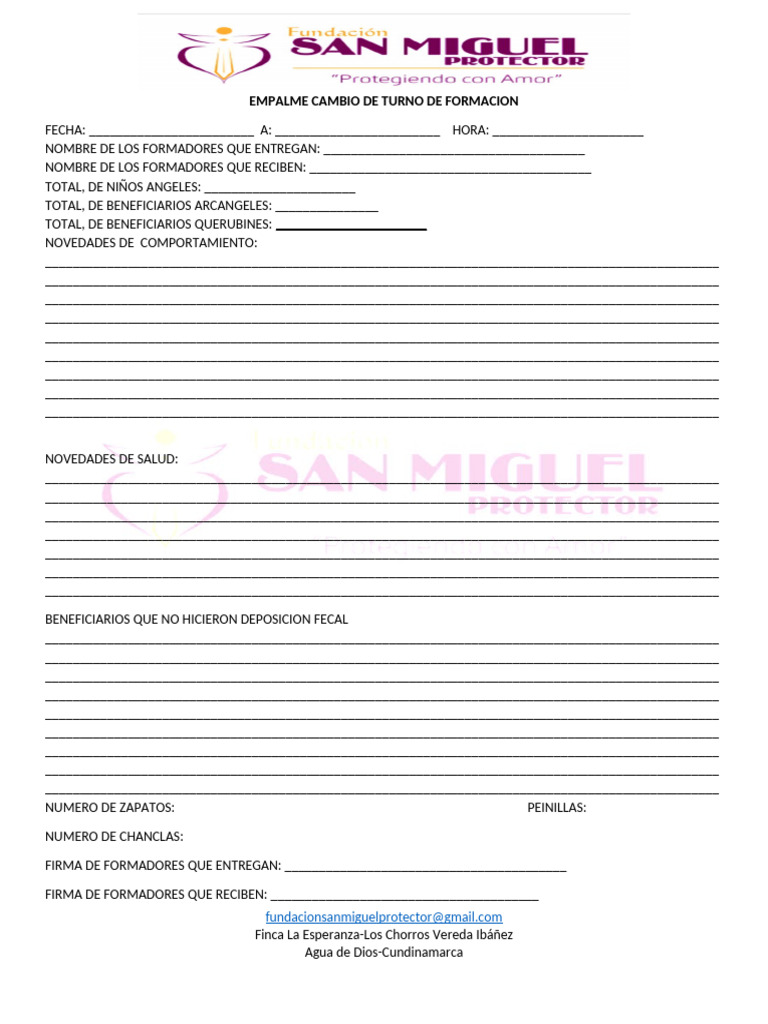 Empalme Cambio de Turno Niños | PDF