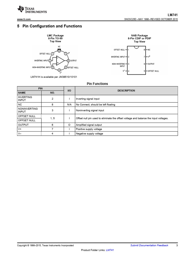 5 Pin Configuration and Functions: LMC Package NAB Package 8-Pin TO-99 ...