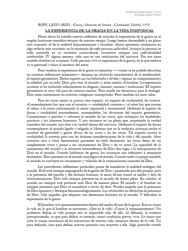 Experiencia de la Gracia en el Hombre | PDF | Amor | Gracia divina