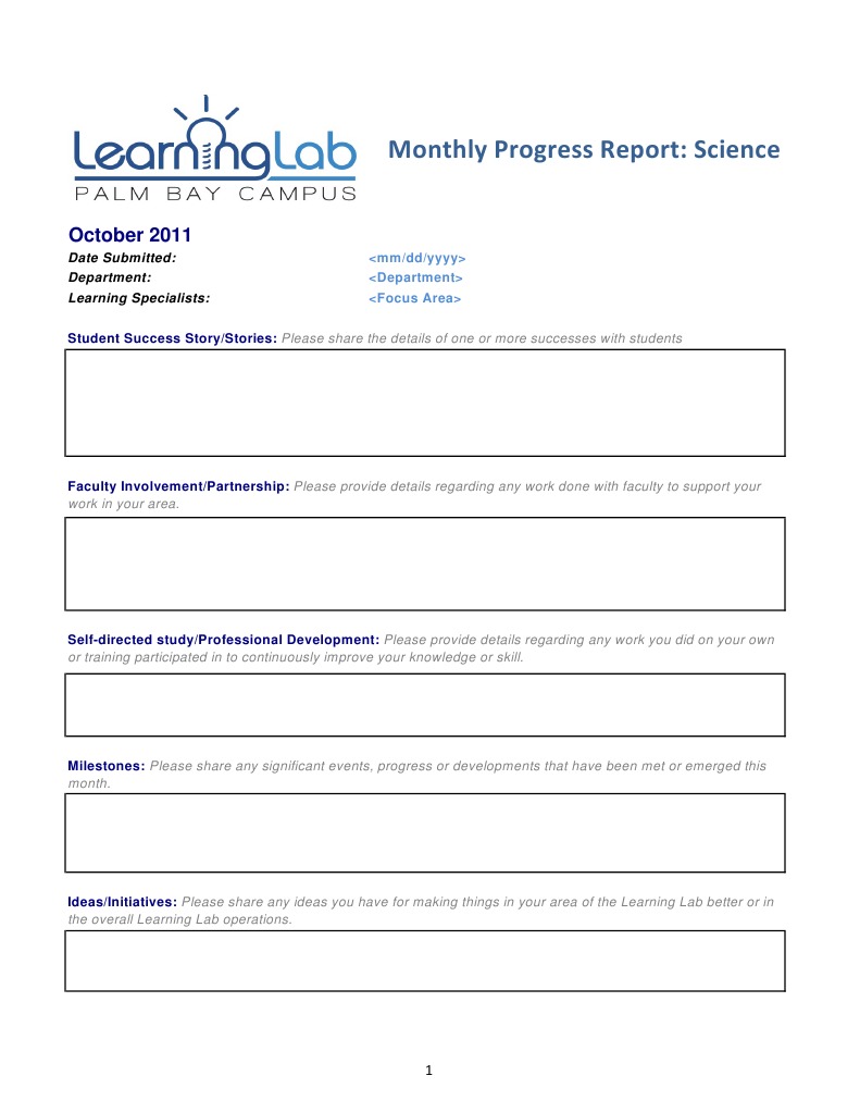 Monthly Learning Lab Progress Report | PDF | Business