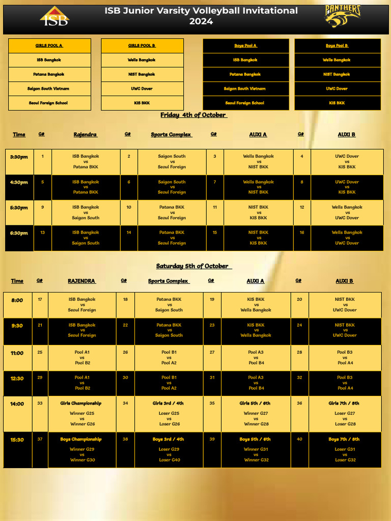 ISB Volleyball JV Invitational 2024 4th 5th October | PDF