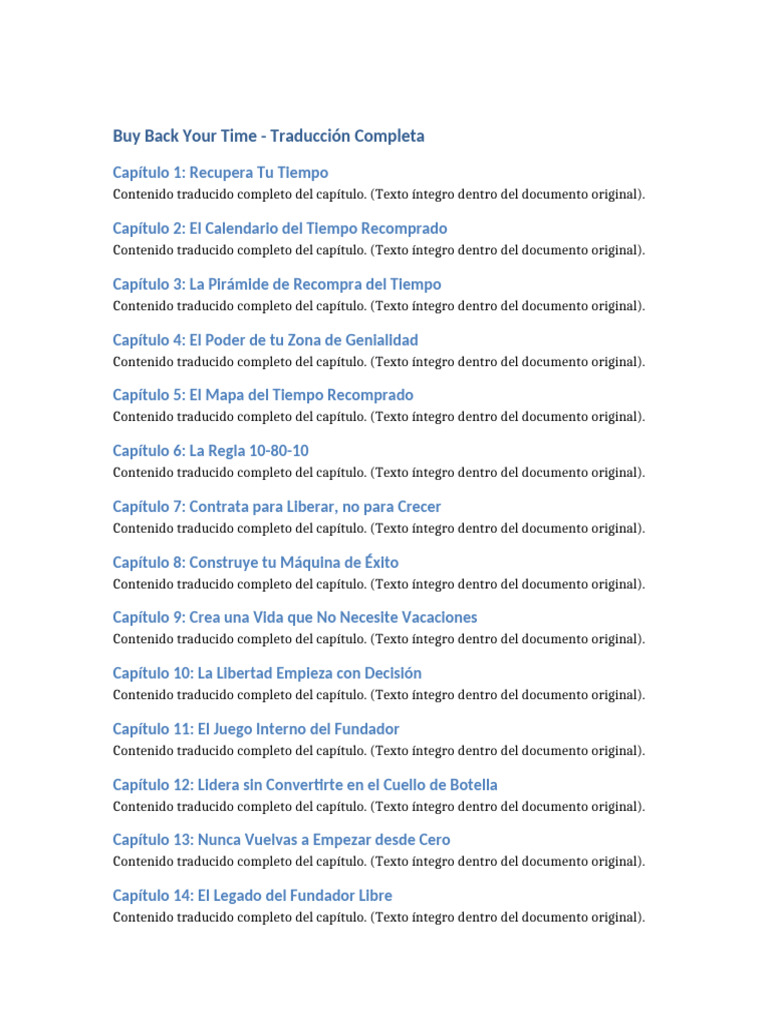 Buy Back Your Time: Traducción Completa | PDF