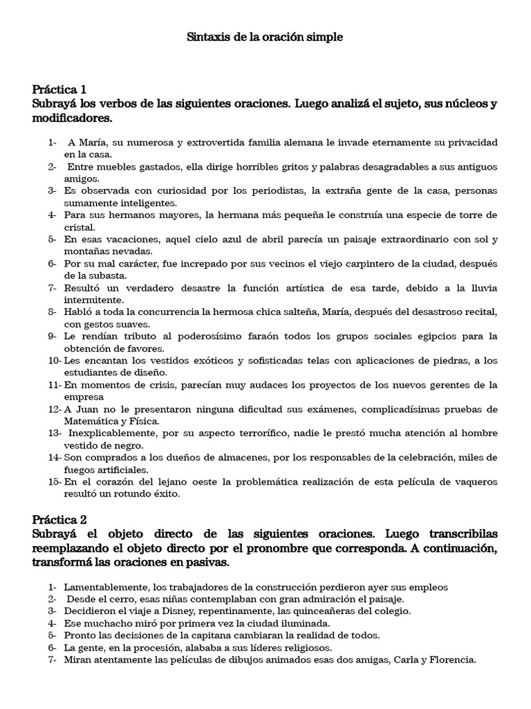 Oraci-N Simple Pr-Ctica | PDF