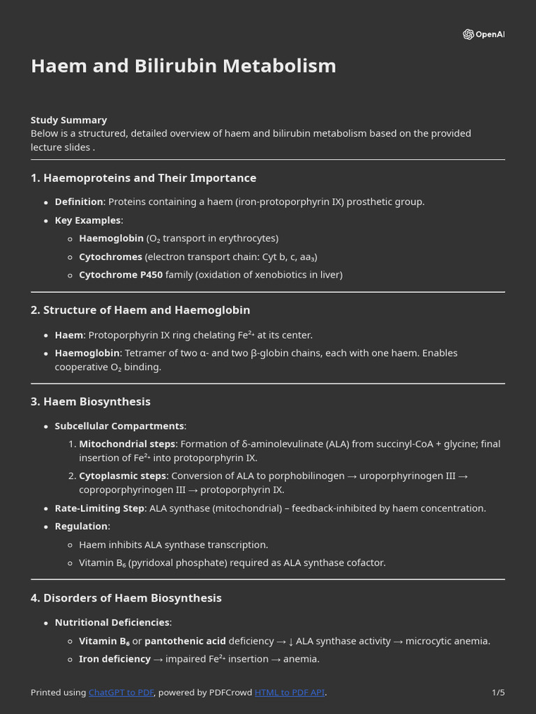 Haem and Bilirubin Metabolism Overview | PDF | Biomolecules