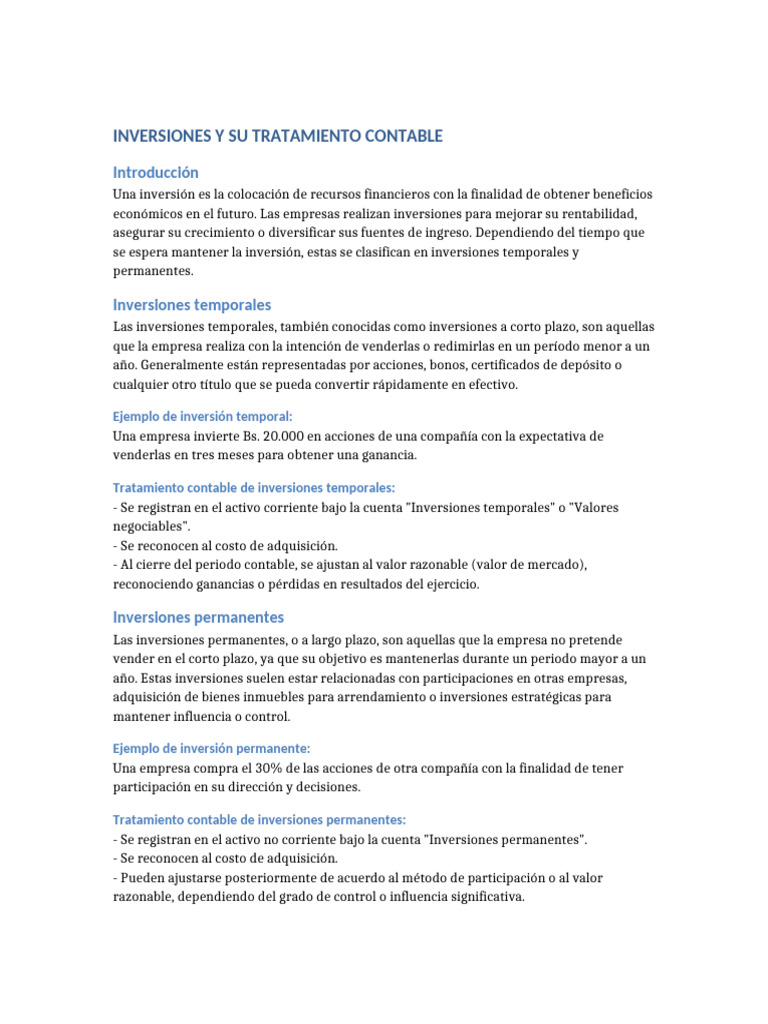 Inversiones Tratamiento Contable | PDF | Inversiones | Compartir (Finanzas)