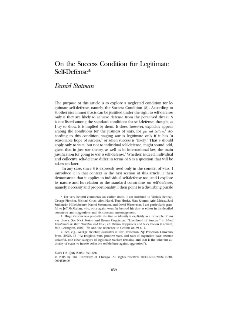 Statman 2015 On The Success Condition For Legitimate Self Defense | PDF ...