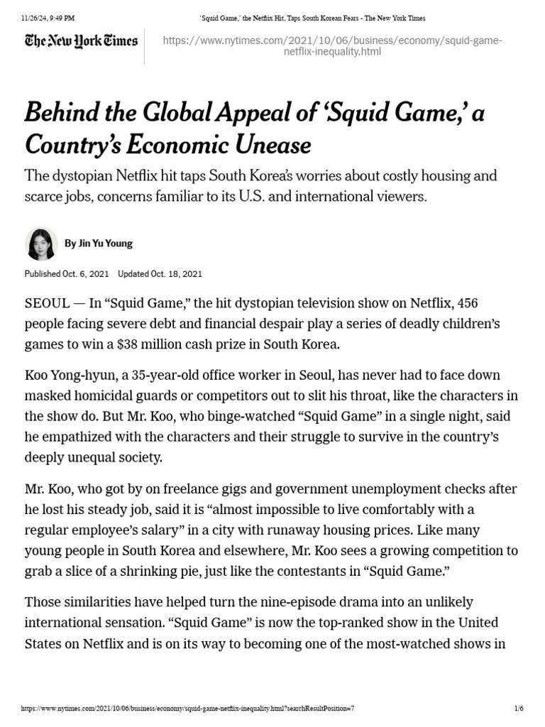 Squid Game,' The Netflix Hit, Taps South Korean Fears | PDF | Economic ...