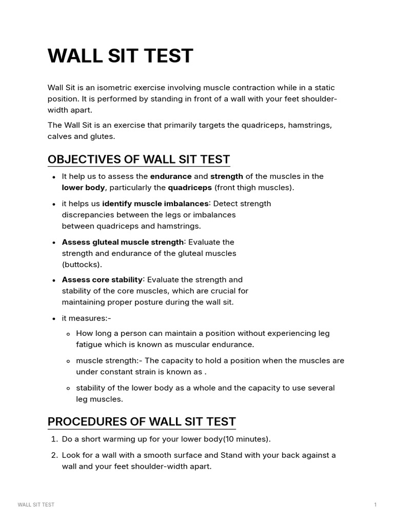 Wall Sit Test | PDF | Musculoskeletal System