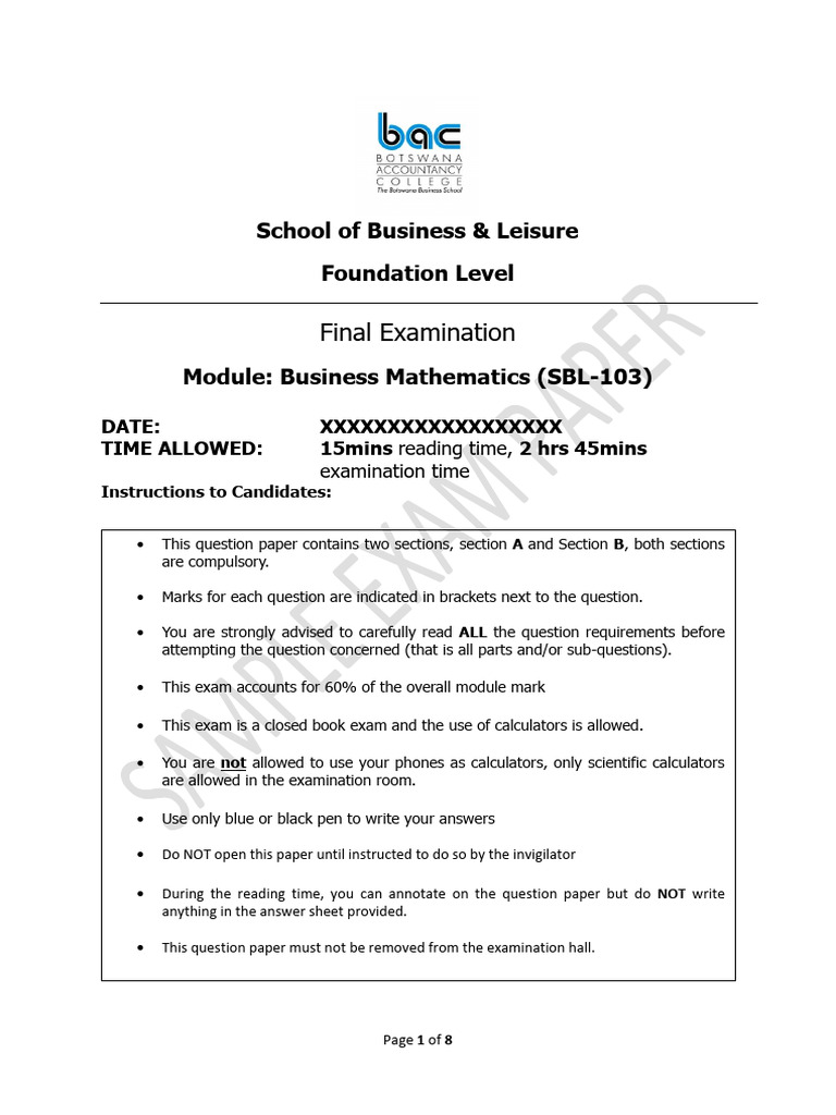 Business Mathematics Exam Paper 2024 | PDF | Errors And Residuals ...