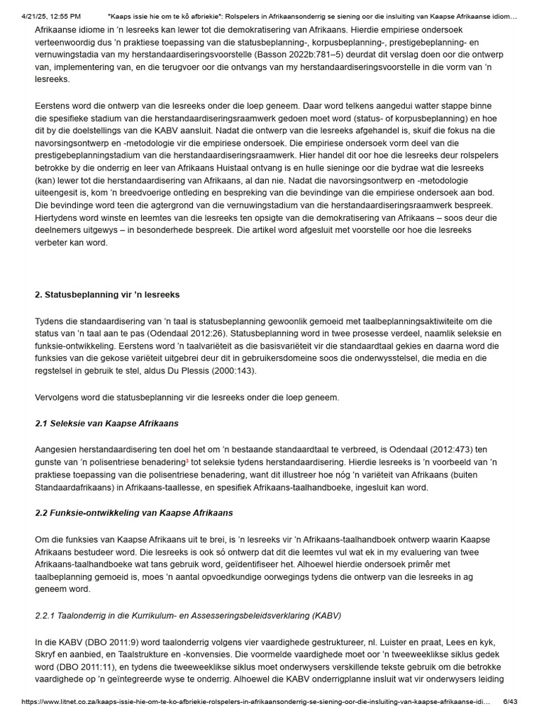 1. Rolspelers in Afrikaansonderrig Se Siening Oor Die Insluiting Van ...