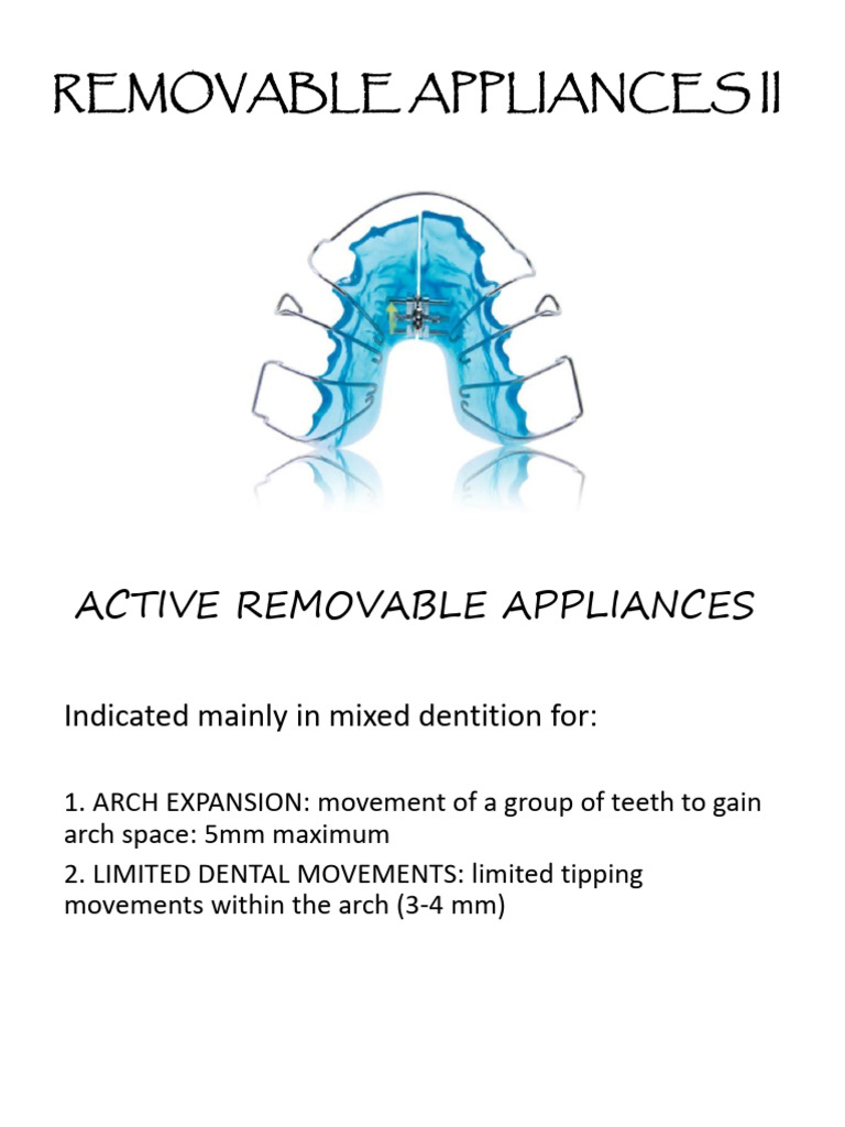 2-REMOVABLE APPLIANCES II-2025 Rev | PDF | Tooth | Dentistry Branches