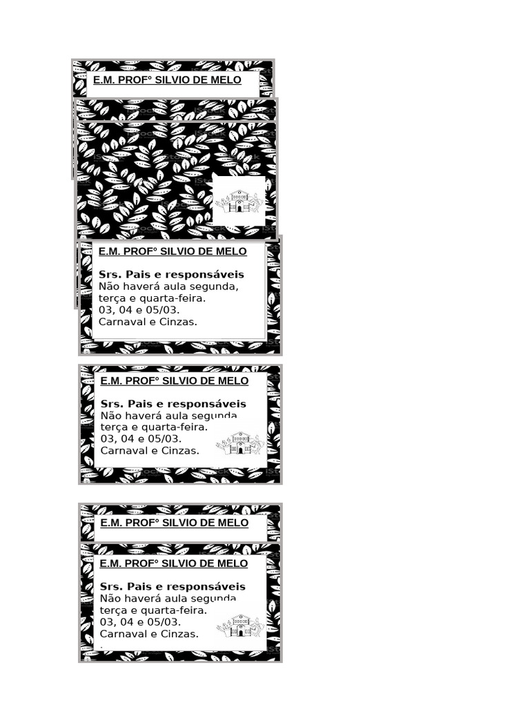 Bilhete Não Haverá Aula - Carnaval e Cinzas | PDF