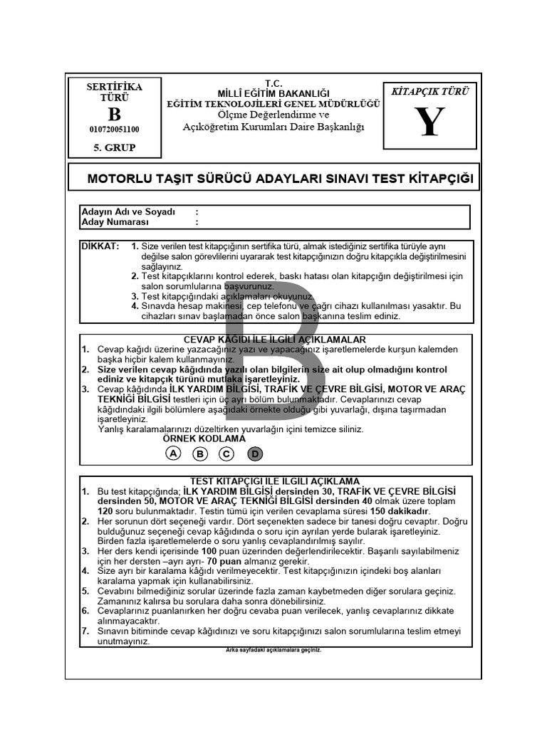 1 Temmuz 2005 Ehliyet Sinav Sorulari | PDF