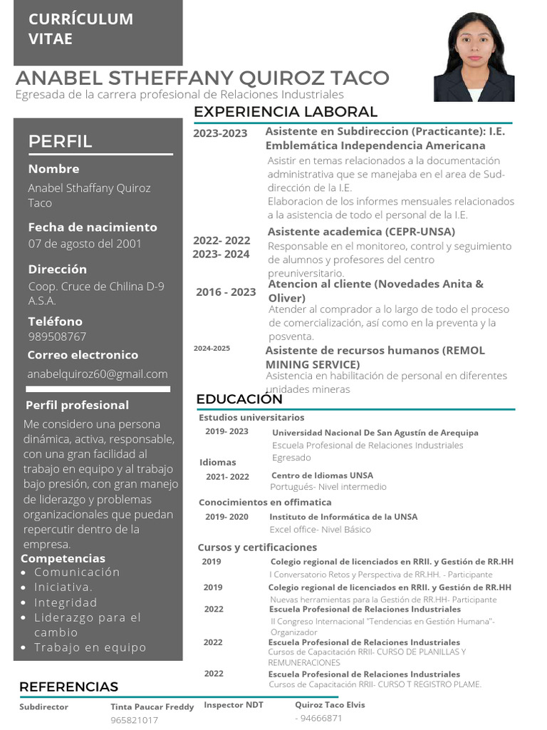 CV - Anabel Quiroz Taco | PDF | Información | Ministerio (Departamento de Gobierno)