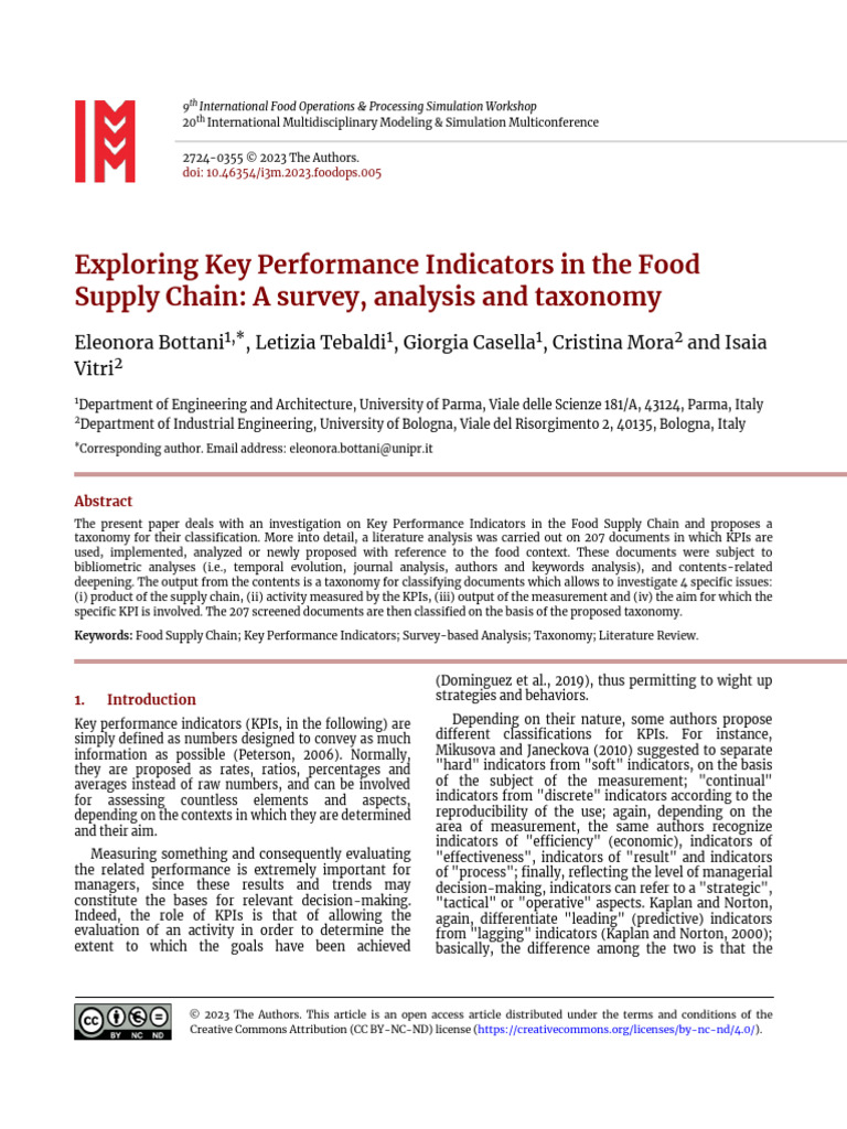 Exploring Key Performance Indicators in The Food Supply Chain | PDF ...