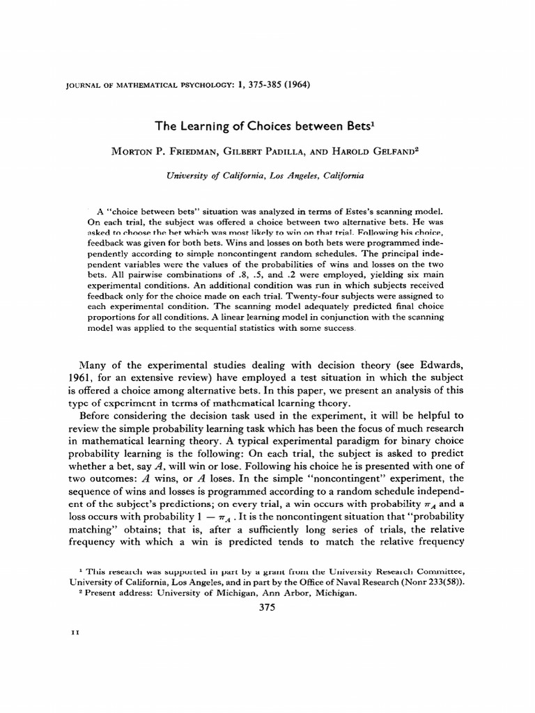 Friedman LEarning Choices 1964 Bayesian Probability | PDF | Prediction | Applied Mathematics