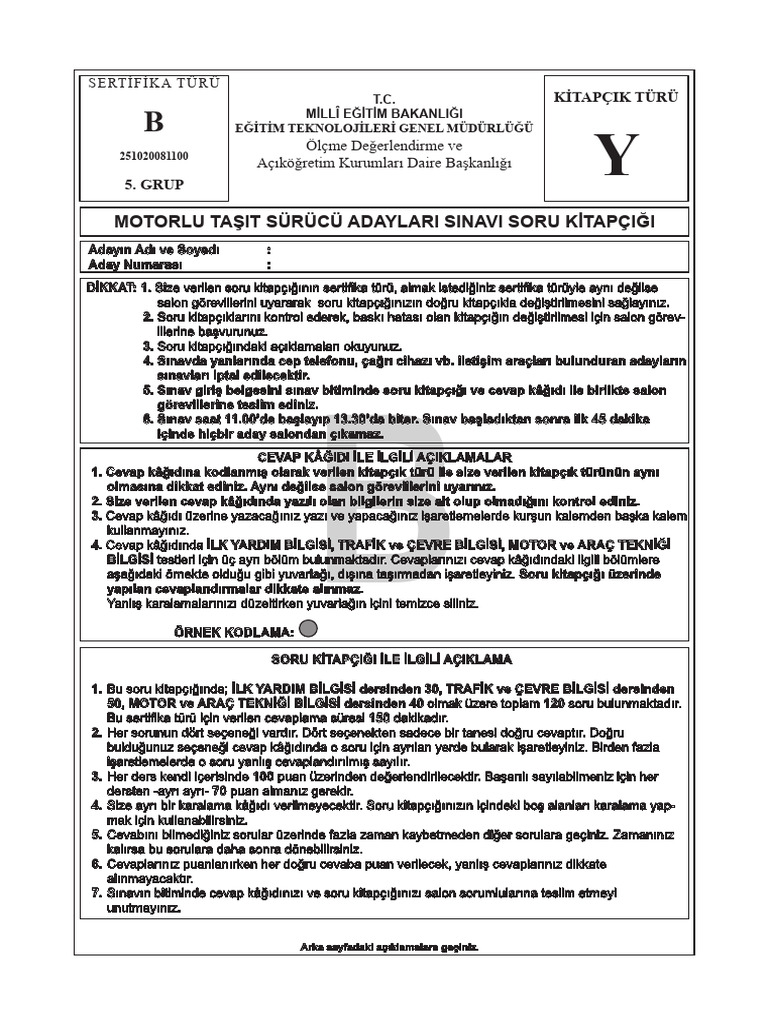 25 Ekim 2008 Ehliyet Sinav Sorulari | PDF