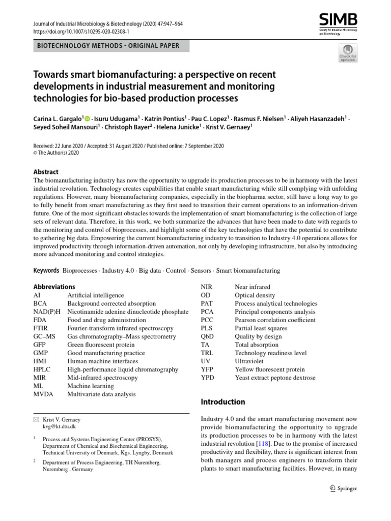 Biomanufacturing and Control of Bioprocesses_C | PDF | Biosensor | Chemometrics