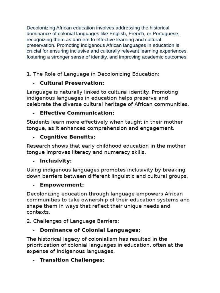 Decolonizing African education involves ass | PDF | Multilingualism | Cognition