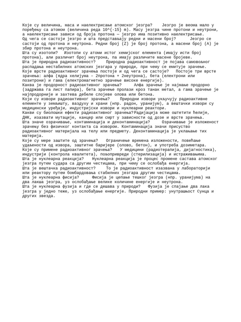 Fizika Atomskog Jezgra Quizlet Format | PDF