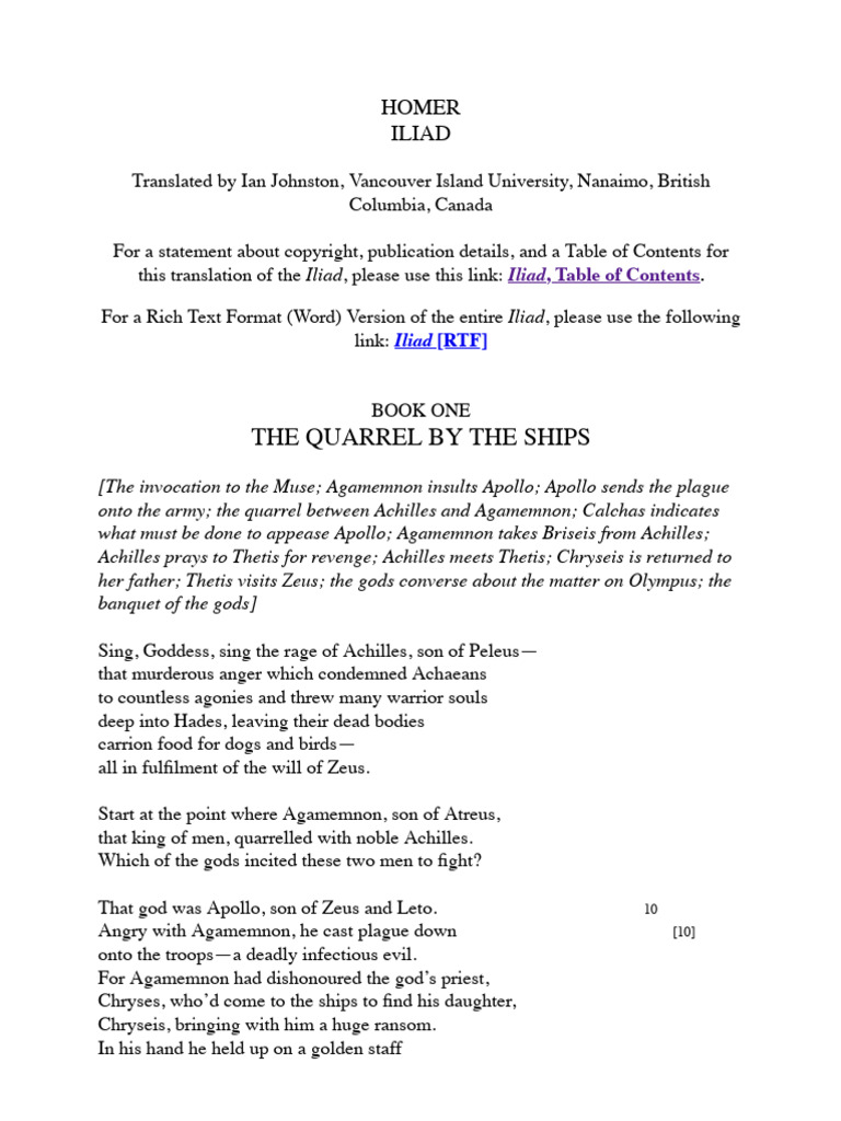 Week 3 - Homer - Iliad 1.1-247 | PDF | Agamemnon | Iliad
