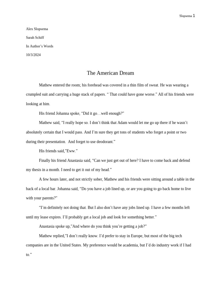 Alex Slopsema - Short Story #2 | PDF