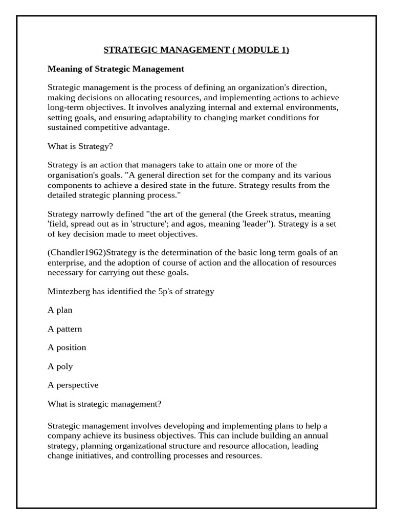 Strategic Management Module 1 | PDF | Strategic Management | Strategic Planning
