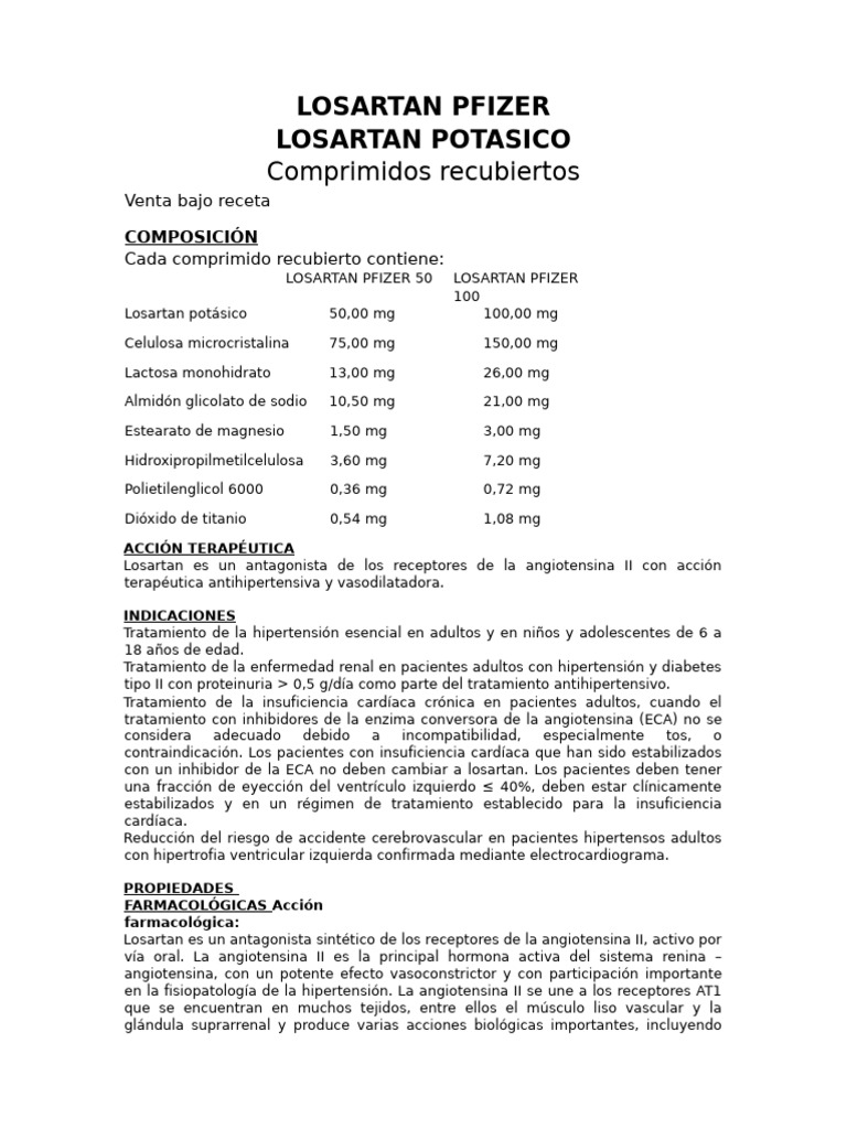 Precio y uso de Losartán 50 y 100 mg | PDF | Angiotensina | Farmacocinética