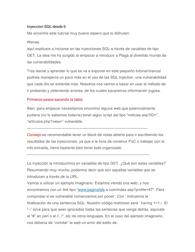 Inyeccion SQL Desde 0 | PDF | Tabla (base de datos) | Servidor SQL de Microsoft