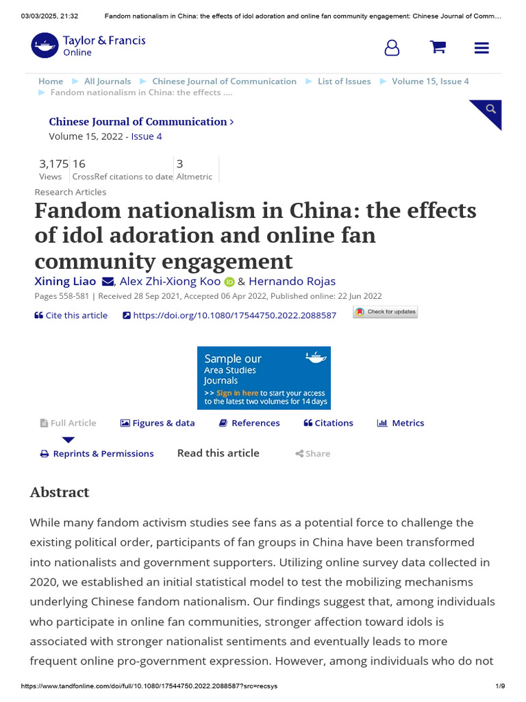Fandom Nationalism in China: The Effects of Idol Adoration and Online ...