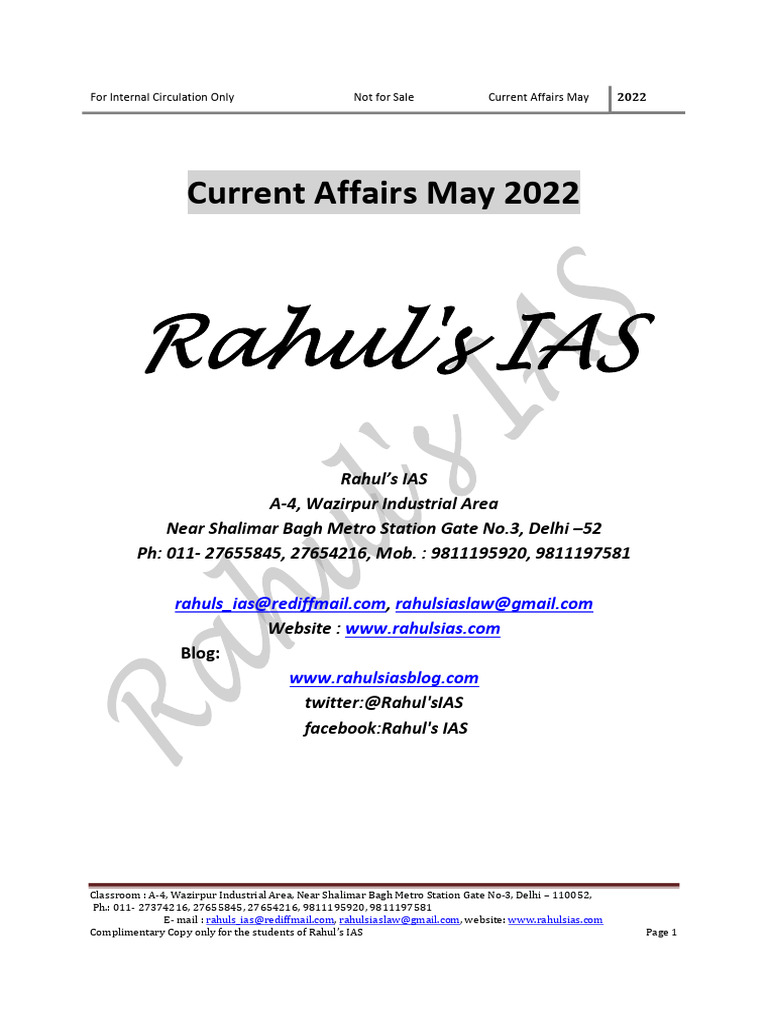 Current Affairs May 2022 Overview | PDF